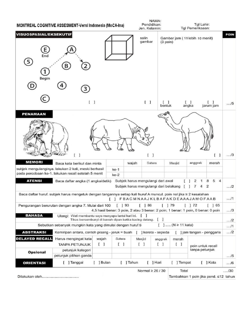 Skrining MoCA-InA untuk Kognisi | PDF