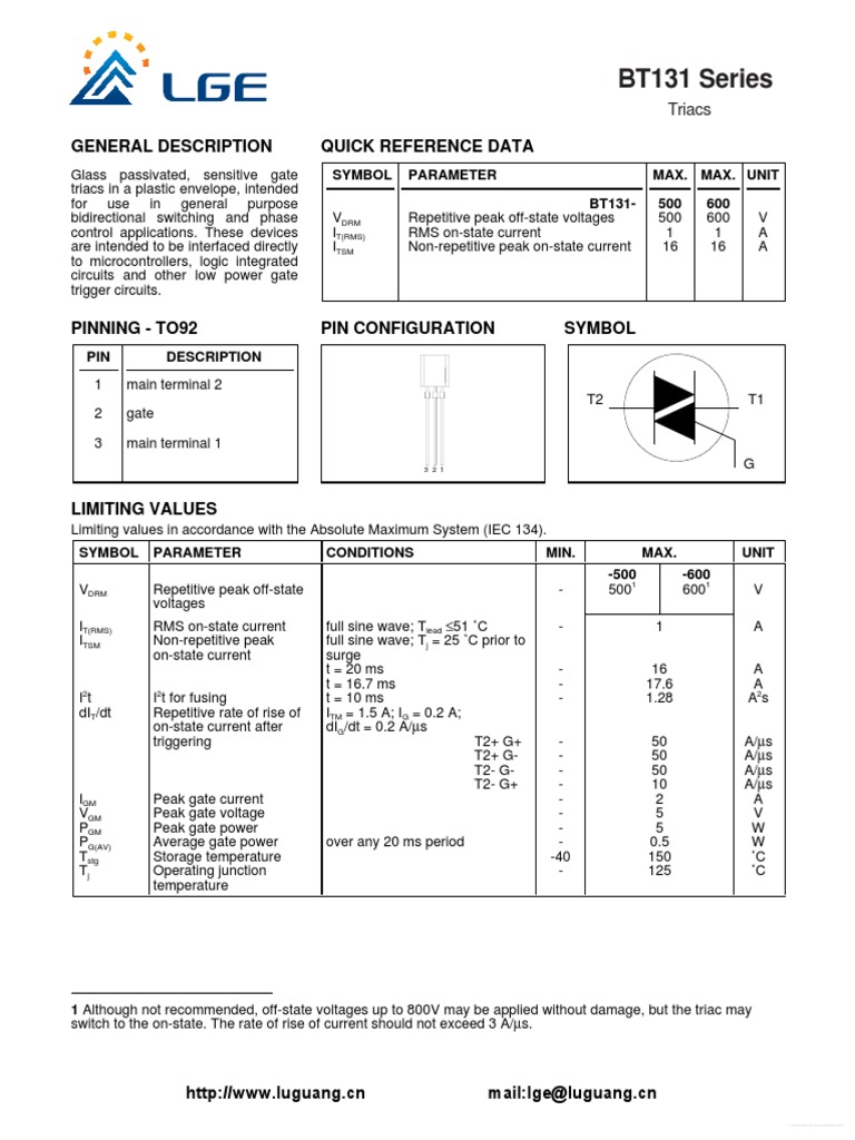BT131 Series: General Description Quick Reference Data | PDF | Physical ...