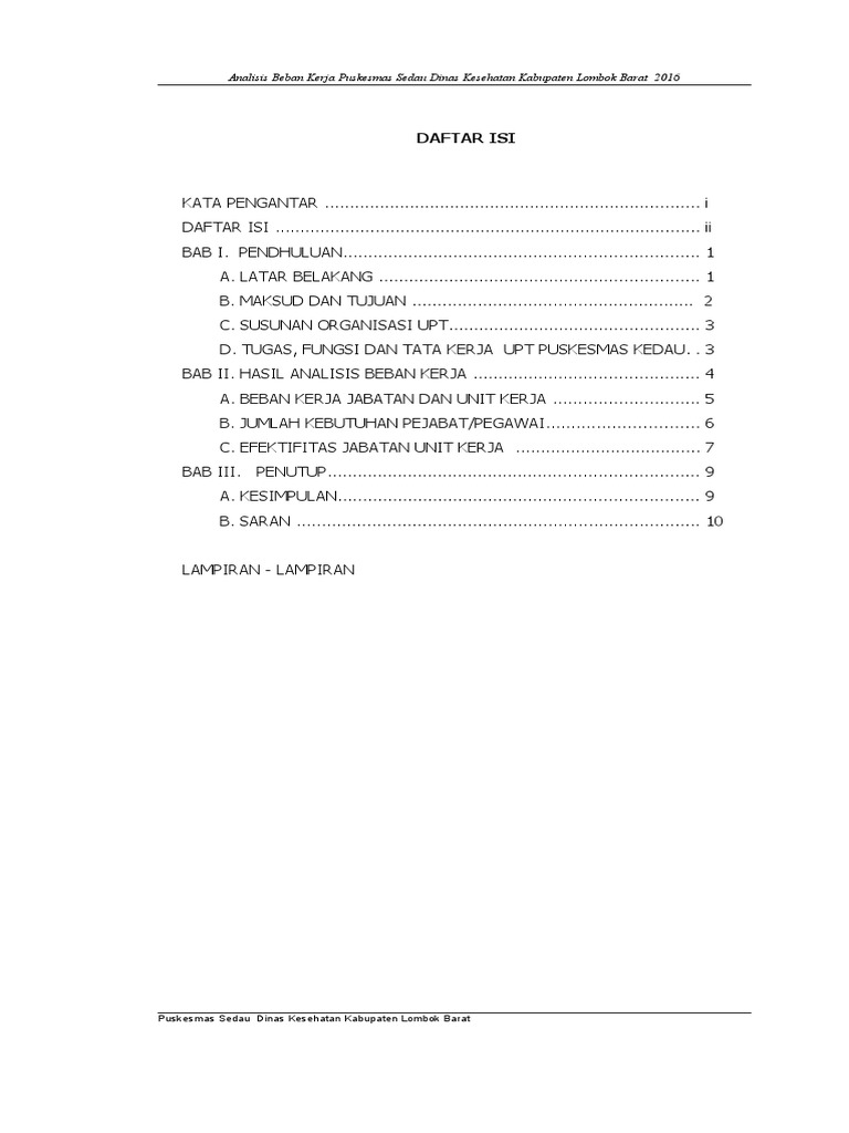 DAFTAR ISI Puskesmas Sedau | PDF