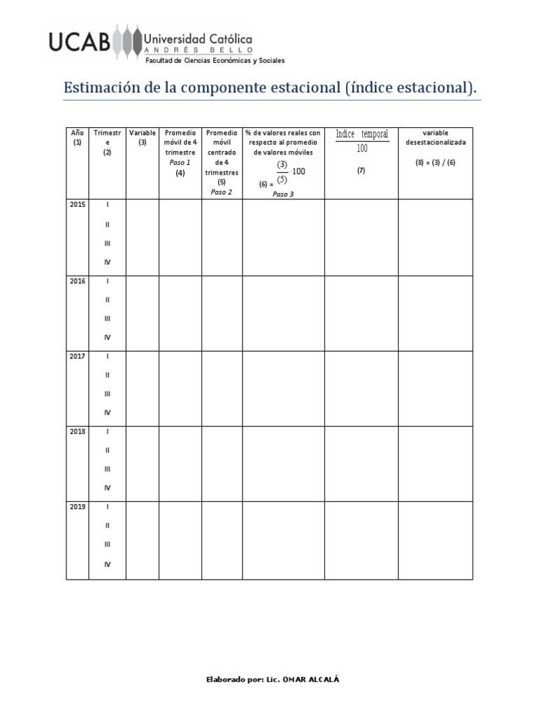 Cálculos para La Estimación de La Componente Estacional | PDF