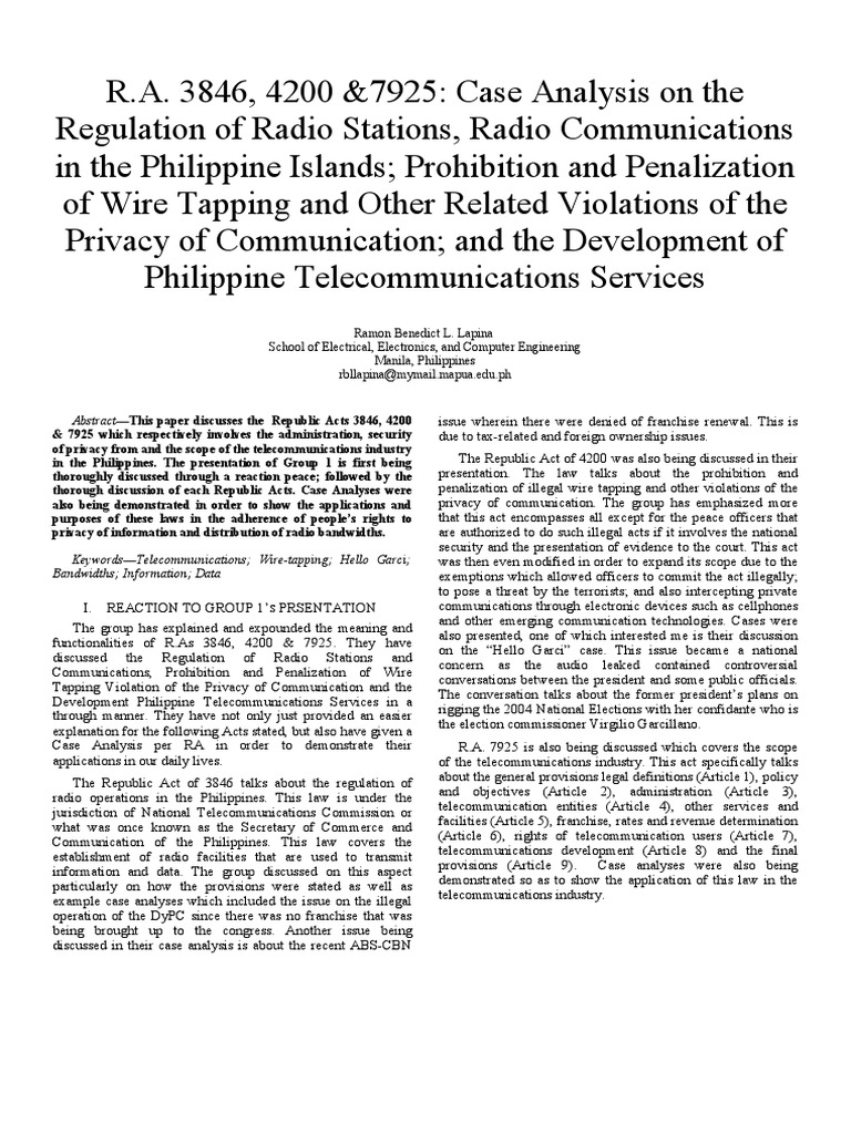 Analysis of Philippine Telecom Laws | PDF | Telephone Tapping ...