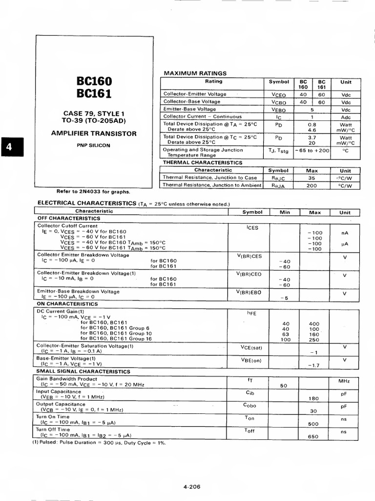 BC160 Motorola | PDF | Bipolar Junction Transistor | Information And Communications Technology