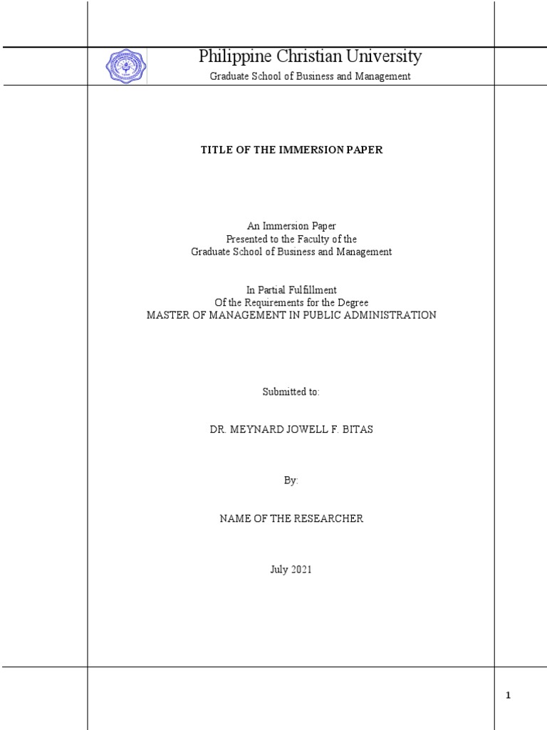 Philippine Christian University: Title of The Immersion Paper | PDF ...
