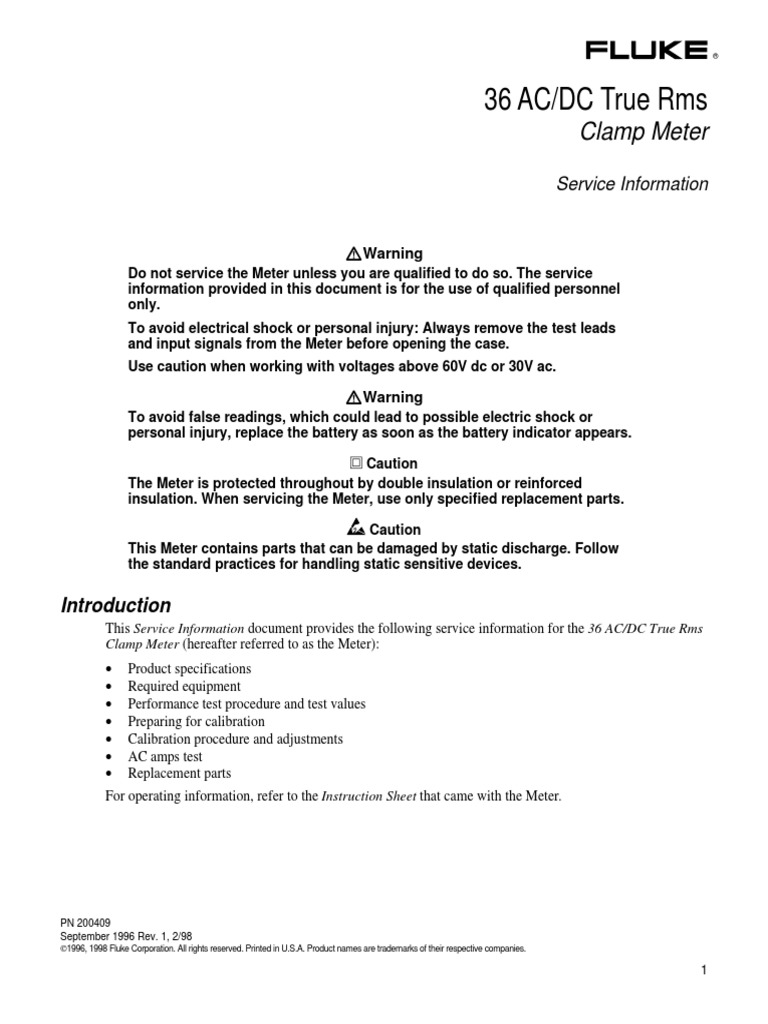 Fluke 36 Service ID10099 | PDF | Electrical Components | Metrology