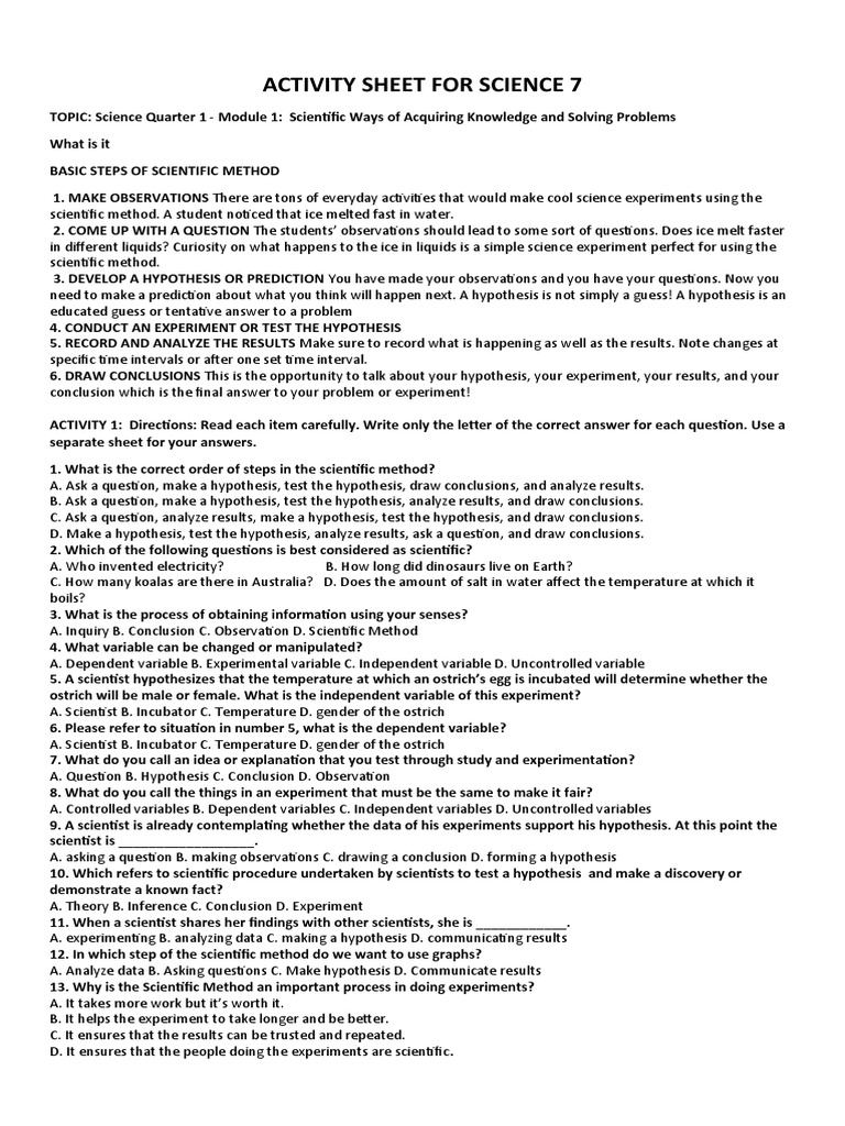 ACTIVITY SHEET FOR SCIENCE 7 Walang Module | Download Free PDF ...