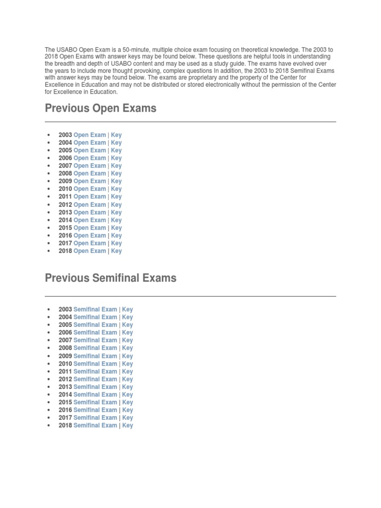USABO Past Exams | PDF | Career & Growth