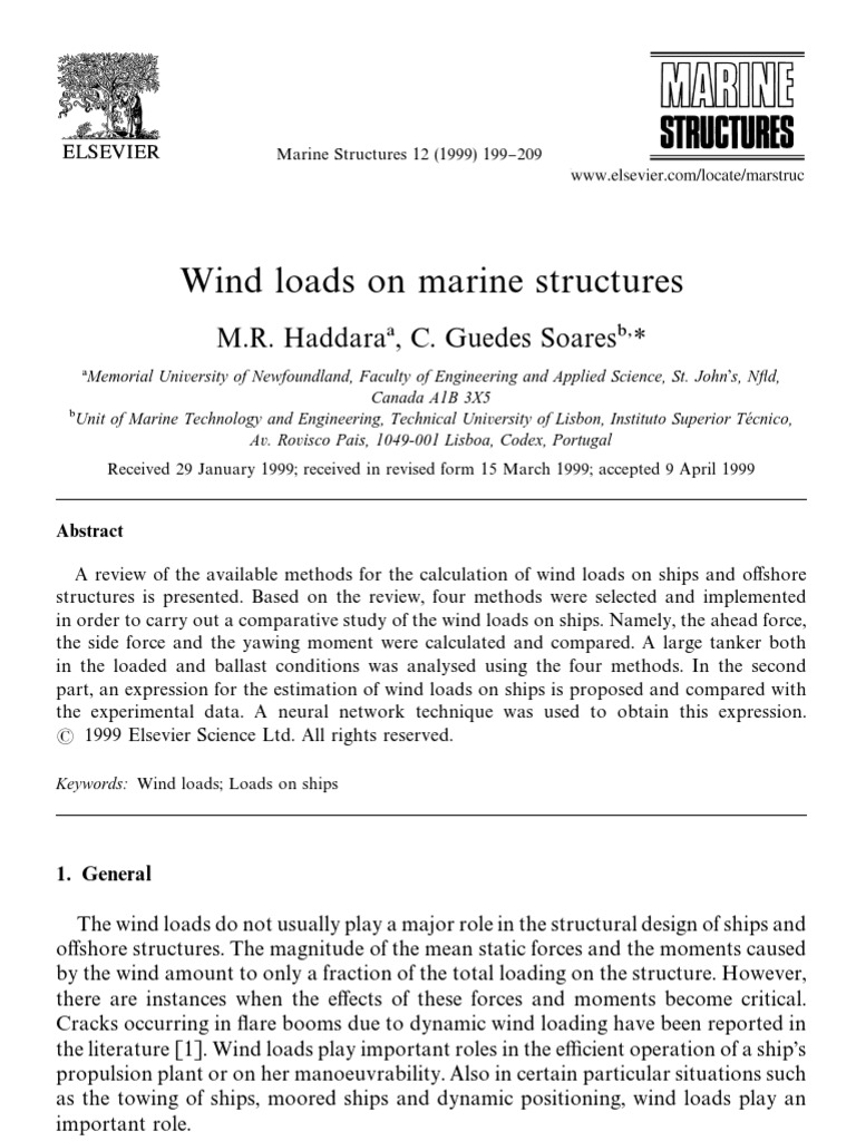 Wind Loads On Marine Structures | PDF | Prediction | Ships