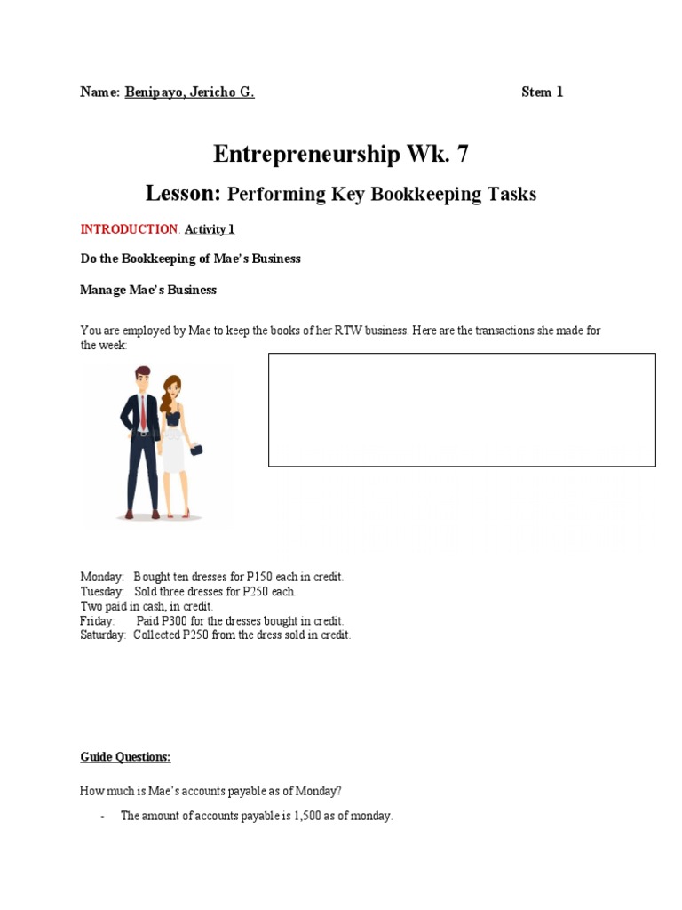 Entrep - Q4-Wk 7 | PDF | Bookkeeping | Financial Transaction