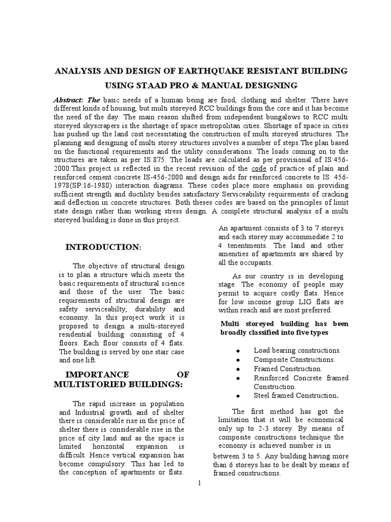Analysis and Design of Earthquake Resistant Building | PDF | Reinforced ...