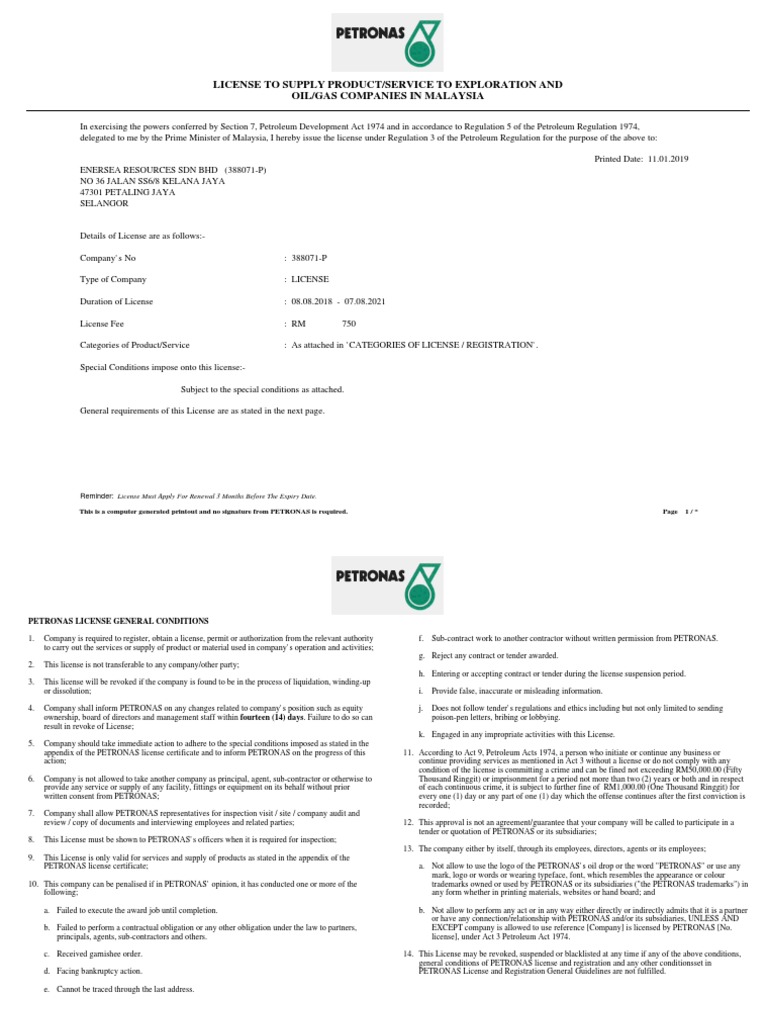 License To Supply Product/Service To Exploration and Oil/Gas Companies ...