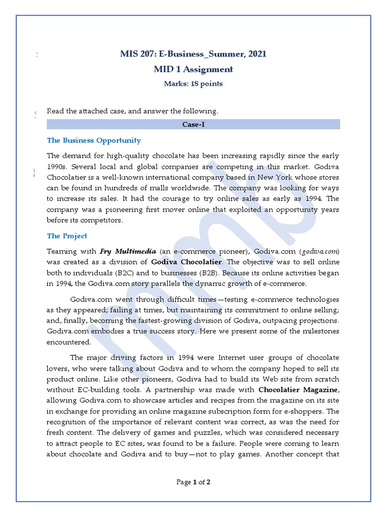 MIS 207: E-Business - Summer, 2021 MID 1 Assignment | PDF | Online Shopping | Marketing