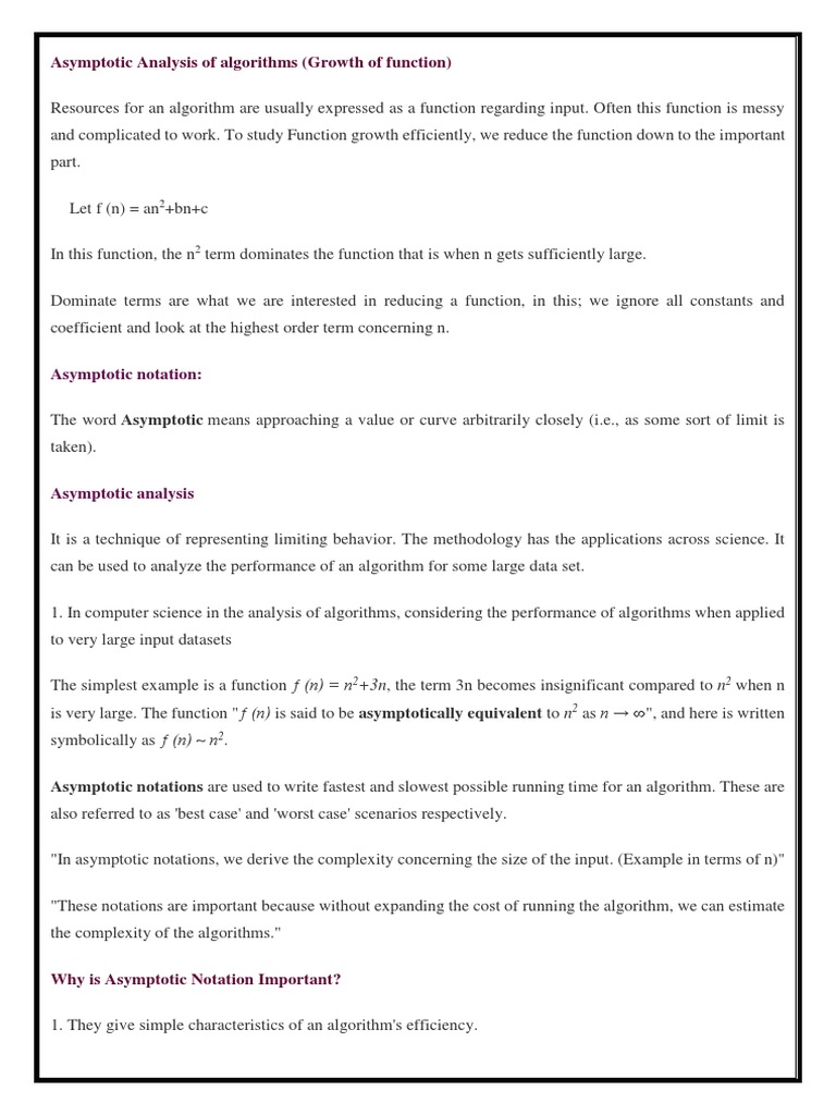 Asymptotic Analysis of Algorithms (Growth of Function) | PDF | Time Complexity | Asymptote