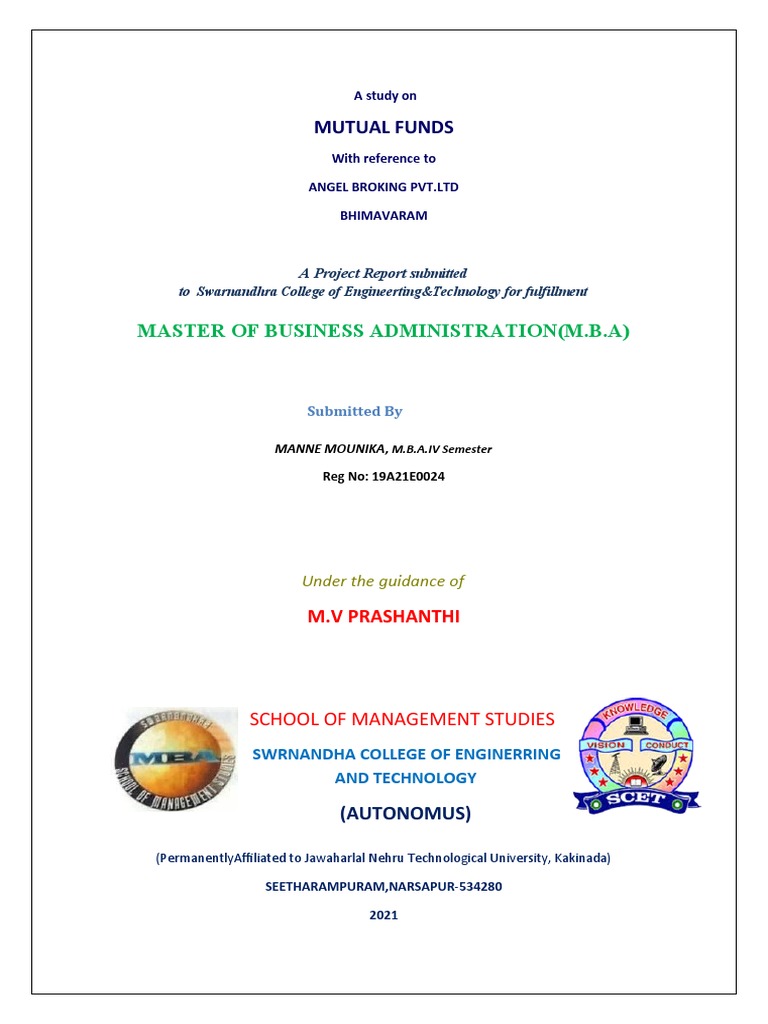 MBA Project | PDF | Mutual Funds | Standard Deviation