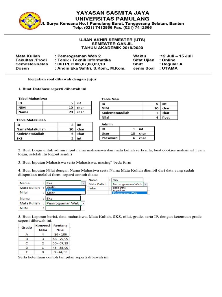 Soal UAS Pemrograman WEB Pagi | PDF