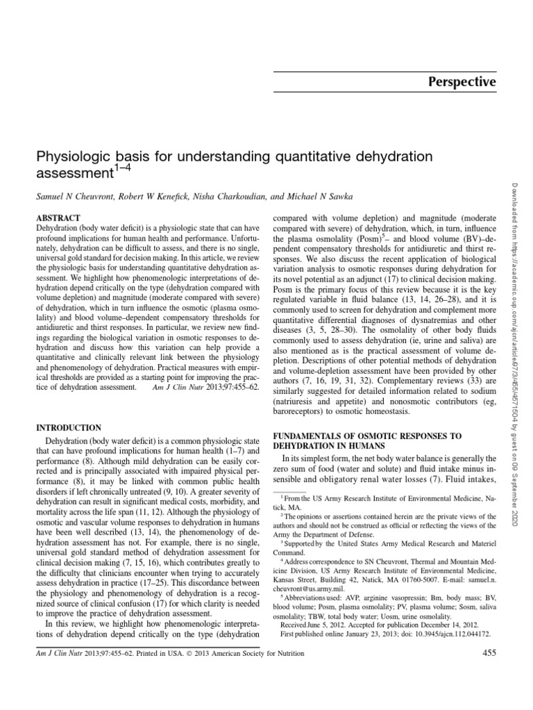 Physiologic Basis For Understanding Quantitative Dehydration Assessment ...