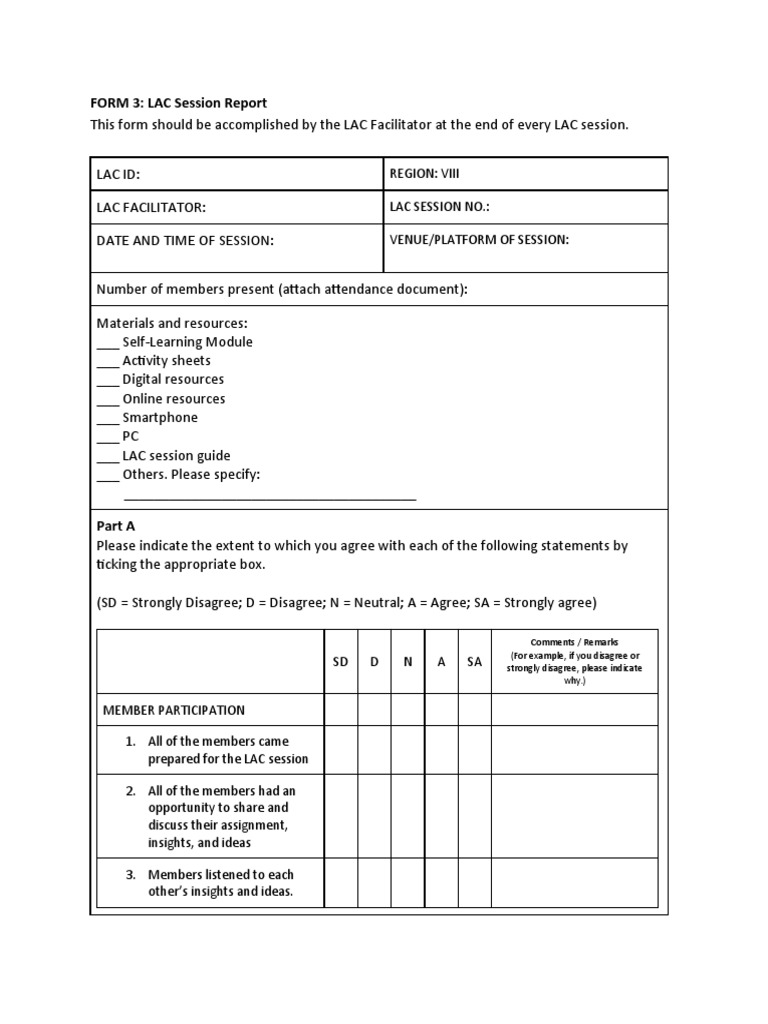 FORM 3: LAC Session Report: Comments / Remarks (For Example, If You ...