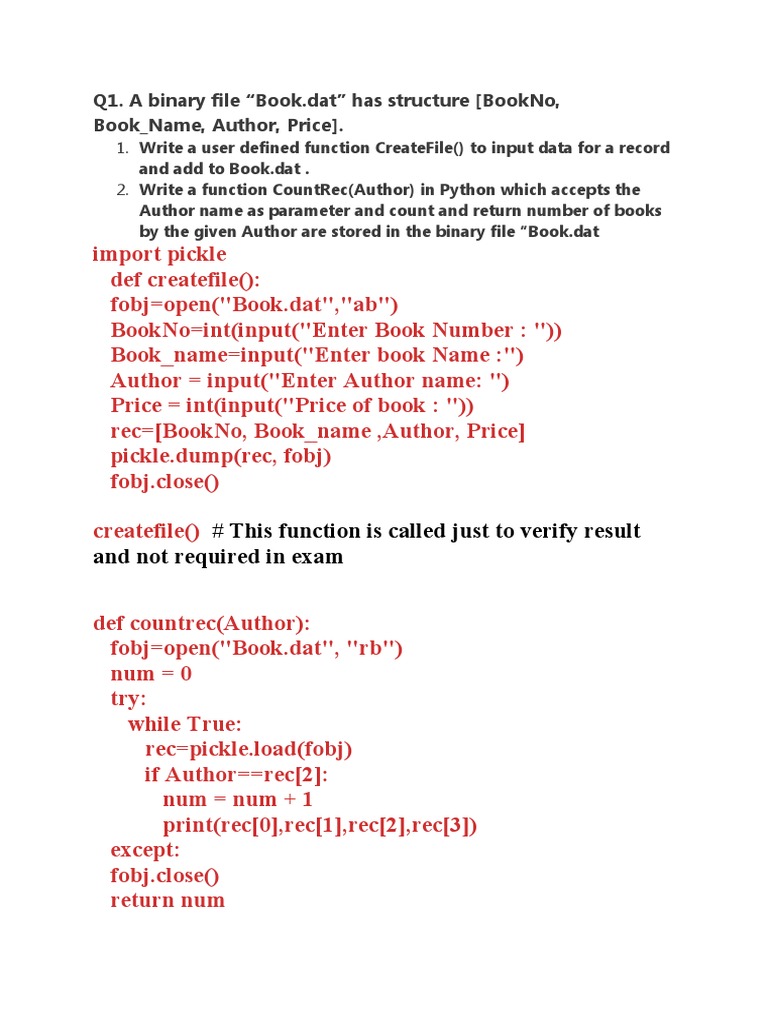 Binary File Questions Pdf Parameter Computer Programming Information Technology Management