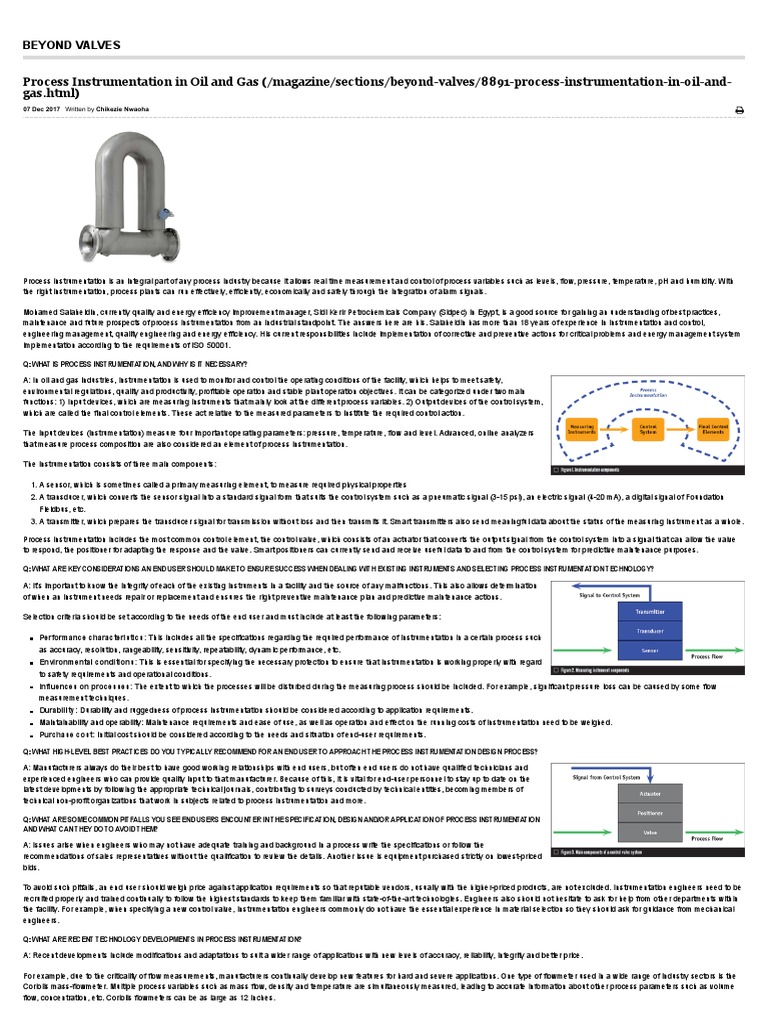 Process Instrumentation in Oil and Gas | PDF | Instrumentation | Flow ...