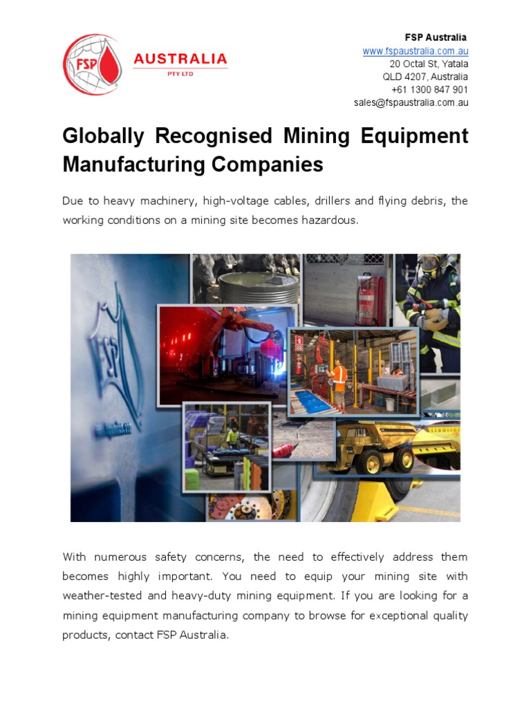Globally Recognised Mining Equipment Manufacturing Companies | PDF