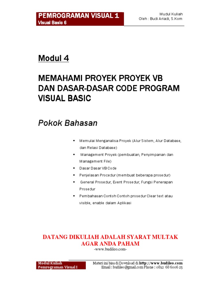 Modul 4 Memahami Proyek Proyek Vb Dan Dasar Dasar Vb Code Visual Basic
