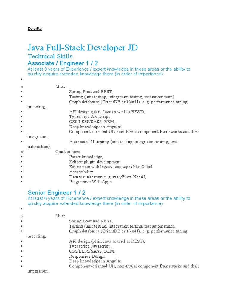 Java Full-Stack Developer JD: Technical Skills | PDF | Eclipse (Software) | Component Based ...