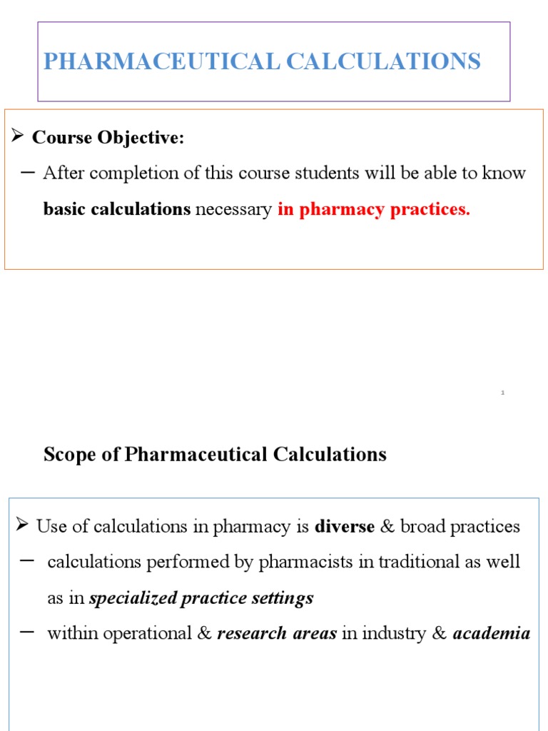 Essential Pharmaceutical Calculations Guide | PDF | Dose (Biochemistry ...