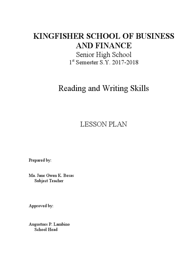 Raws Lesson Plan | PDF | Reading Comprehension | Metacognition