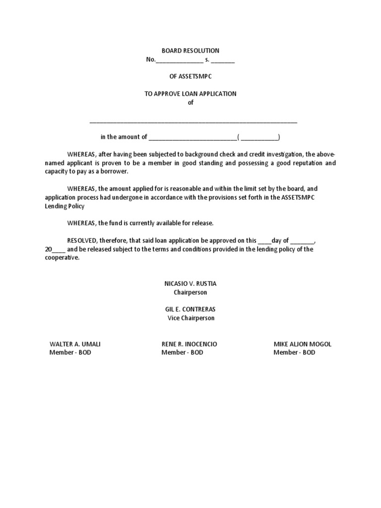 Board Resolution for Loan Approval | PDF
