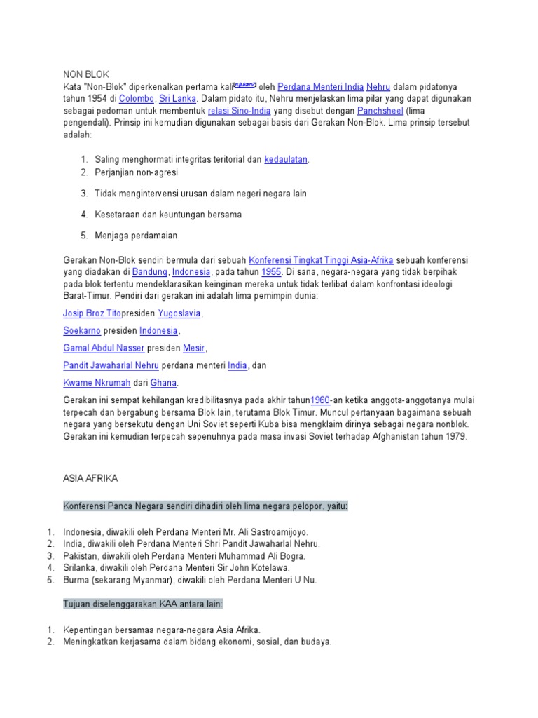 NON BLOK, Asia Afrika | PDF | Politik