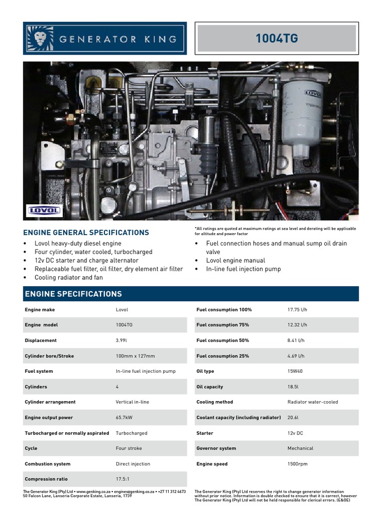 Lovol 1004TG Engine Specifications | PDF | Engines | Turbocharger