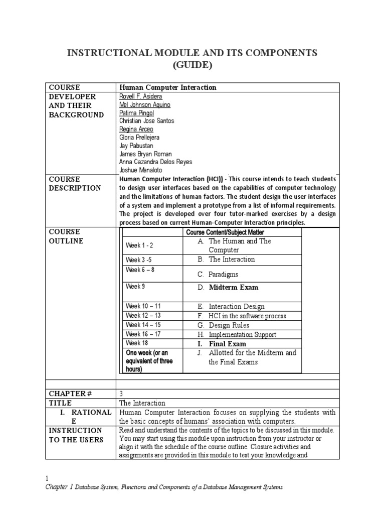 Instructional Module and Its Components (Guide) : Course Human Computer Interaction Developer ...