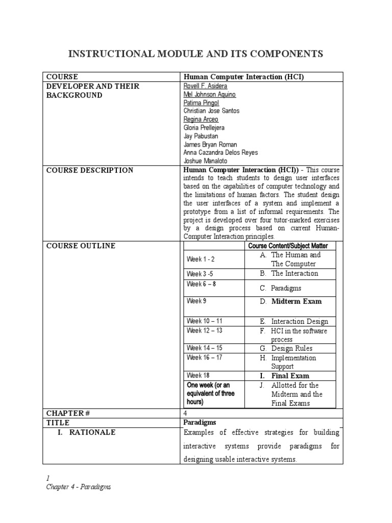 Instructional Module and Its Components: Course Human Computer ...