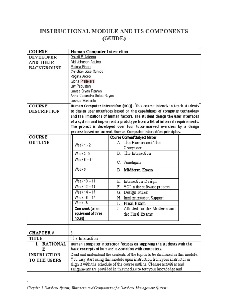 Instructional Module and Its Components (Guide) : Course Human Computer ...