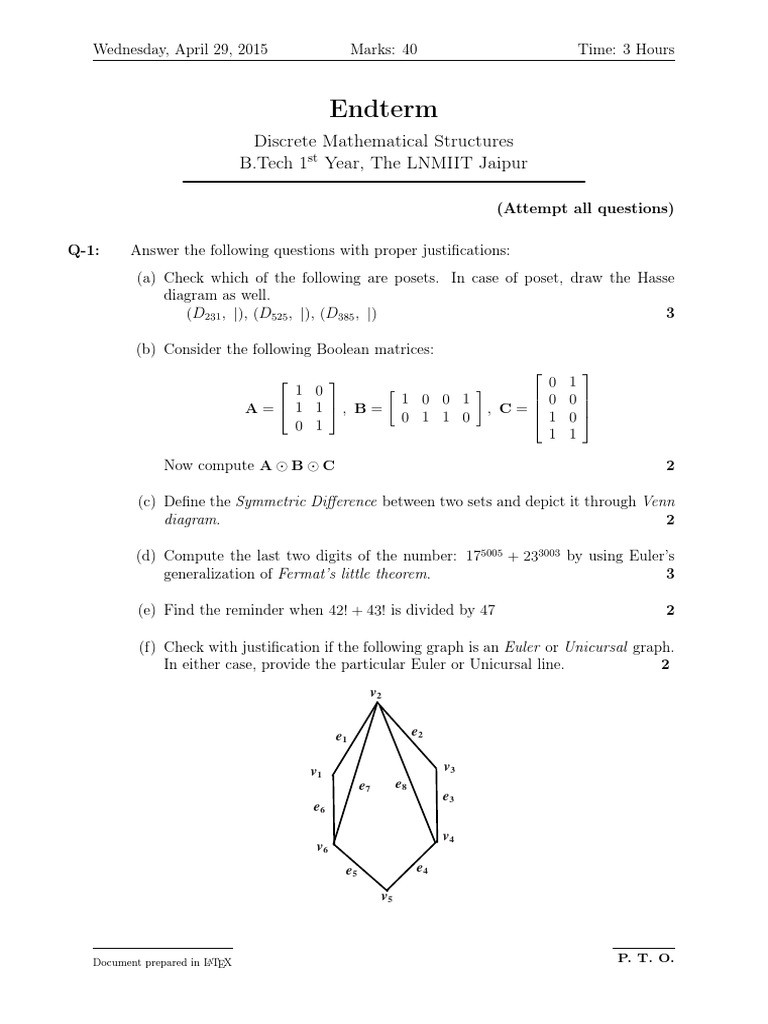 Endterm: Discrete Mathematical Structures B.Tech 1 Year, The LNMIIT ...