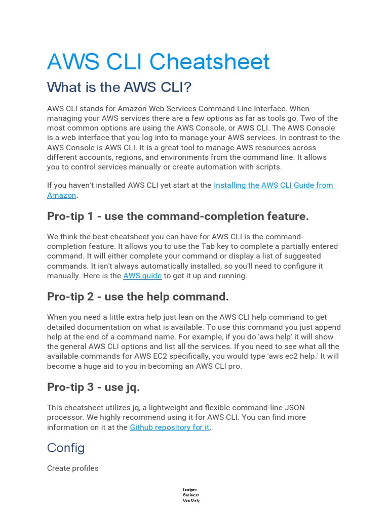 AWS CLI Cheatsheet | PDF | Command Line Interface | Amazon Web Services