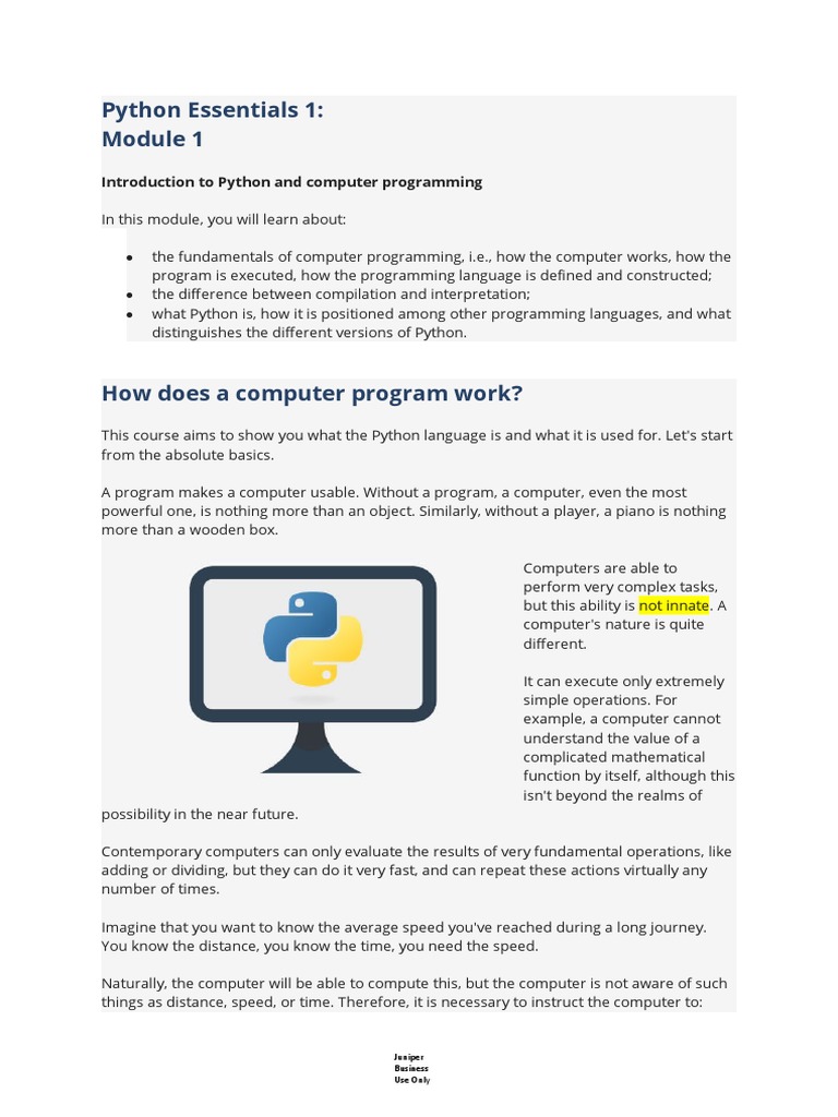 Python Essentials 1:: Introduction To Python and Computer Programming ...