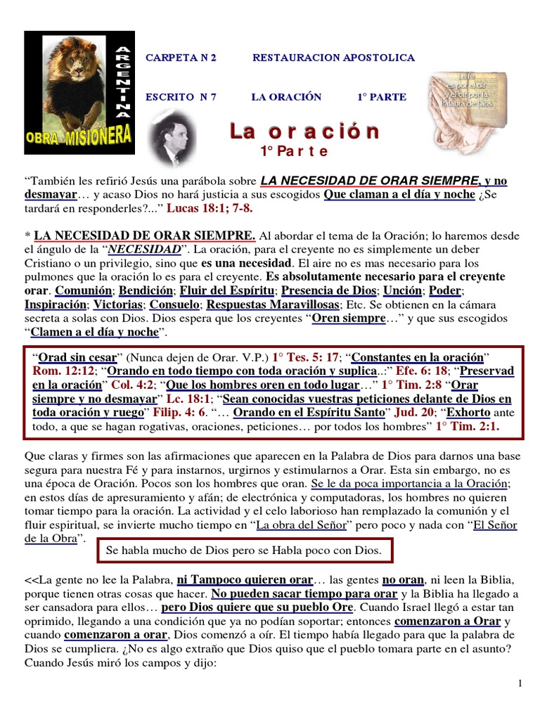 La Oracion 1 Parte | PDF | Oración | Cristo (título)