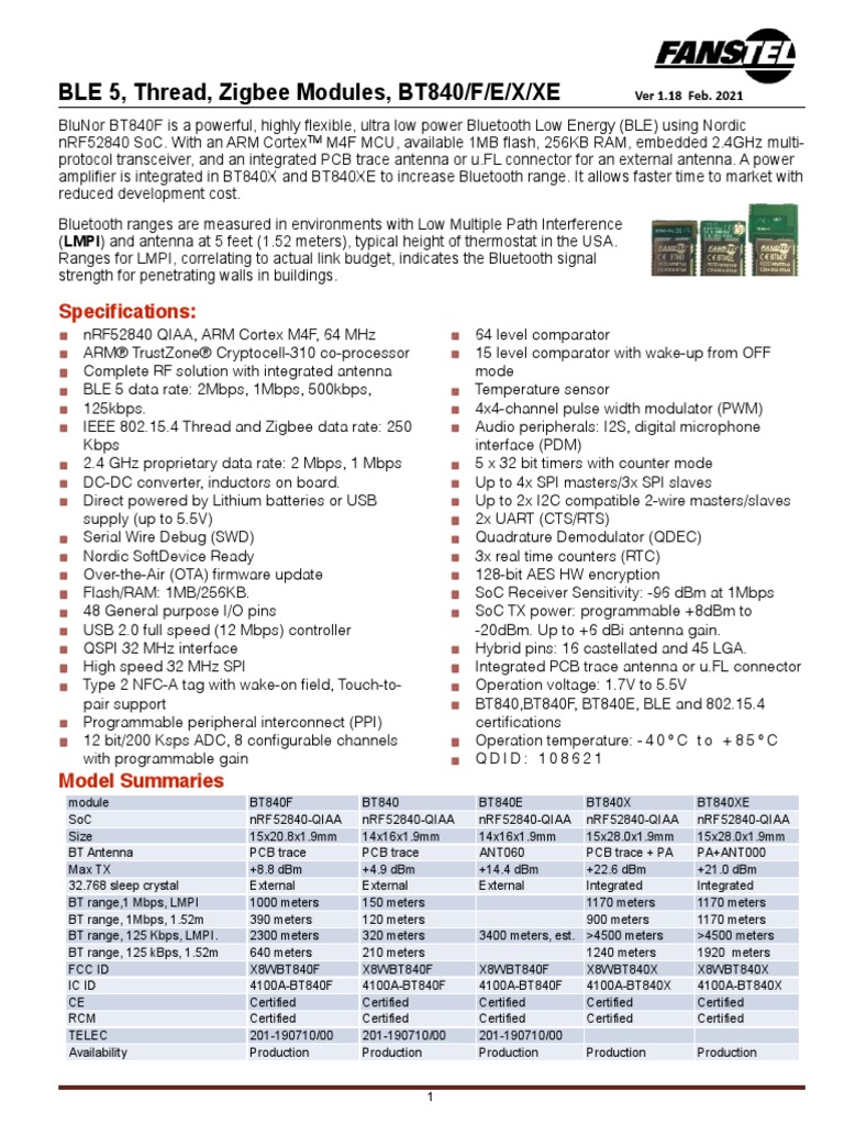 BT840F Product+Specifications | PDF | Cryptography | Microcontroller
