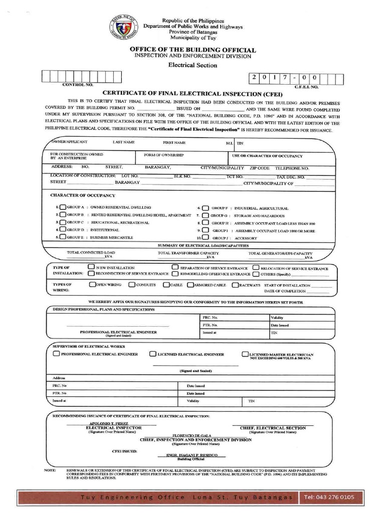 Certificate of Final Electrical Inspection CFEI | PDF