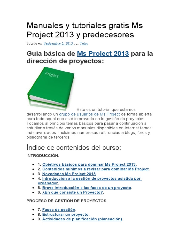 Manuales y Tutoriales Gratis Ms Project 2013 y Predecesores | PDF ...