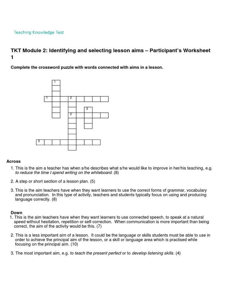 TKT Module 2 Identifying and Selecting Lesson Aims Students File | PDF ...