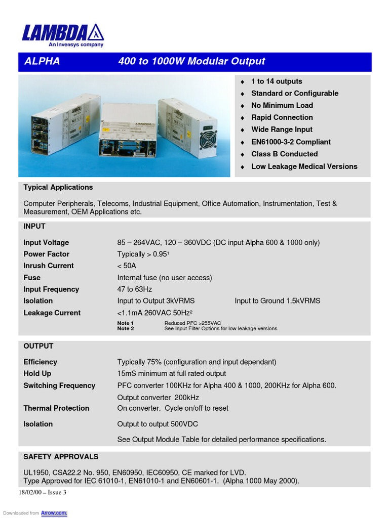 Alpha 400 To 1000W Modular Output: Typical Applications | PDF | Power ...