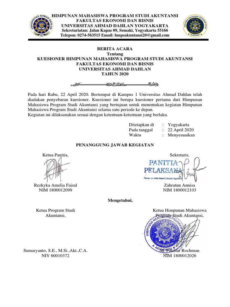 Berita Acara Kuesioner 1 (Ide Proker Dari Mahasiswa Lain) | PDF