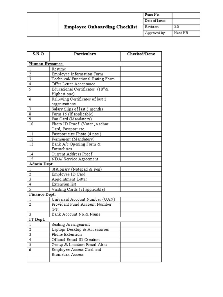 Employee Onboarding Checklist Form | PDF