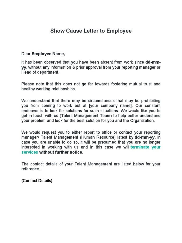 Show Cause Letter Template | PDF