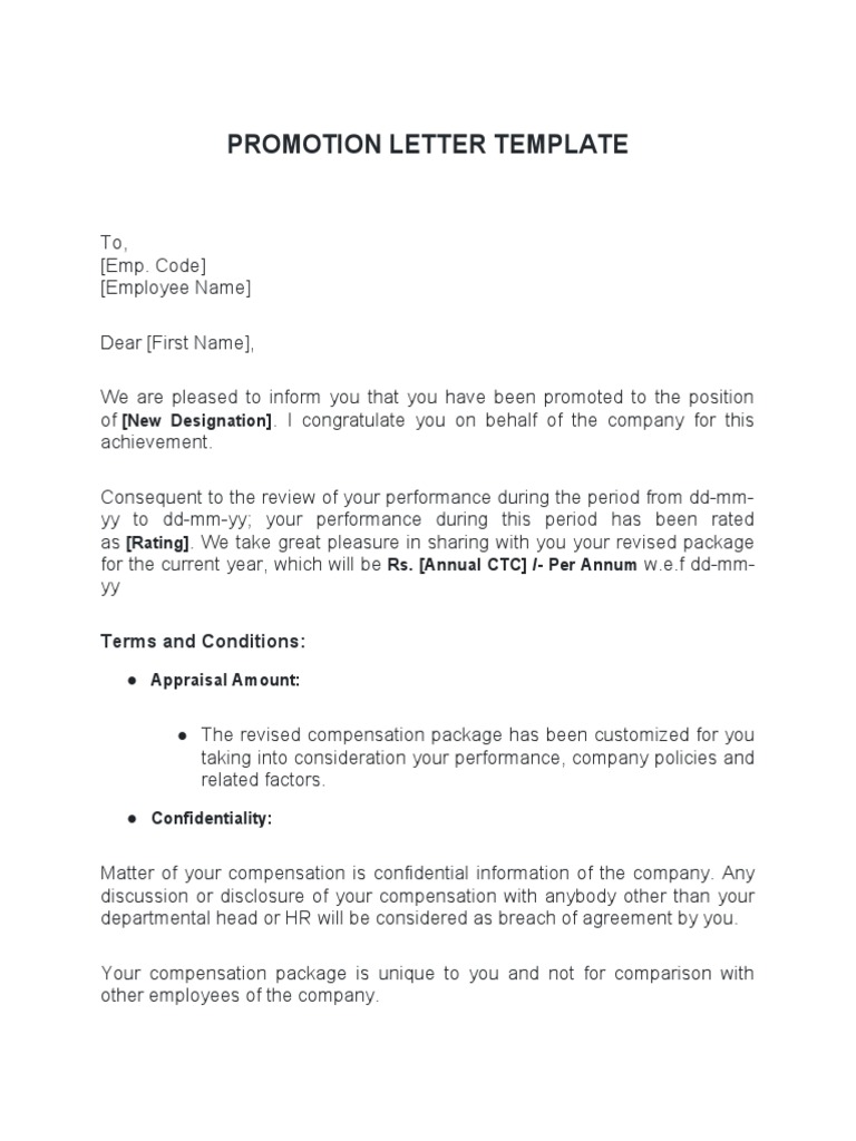 Promotion Letter Template for Employees | PDF | Career & Growth