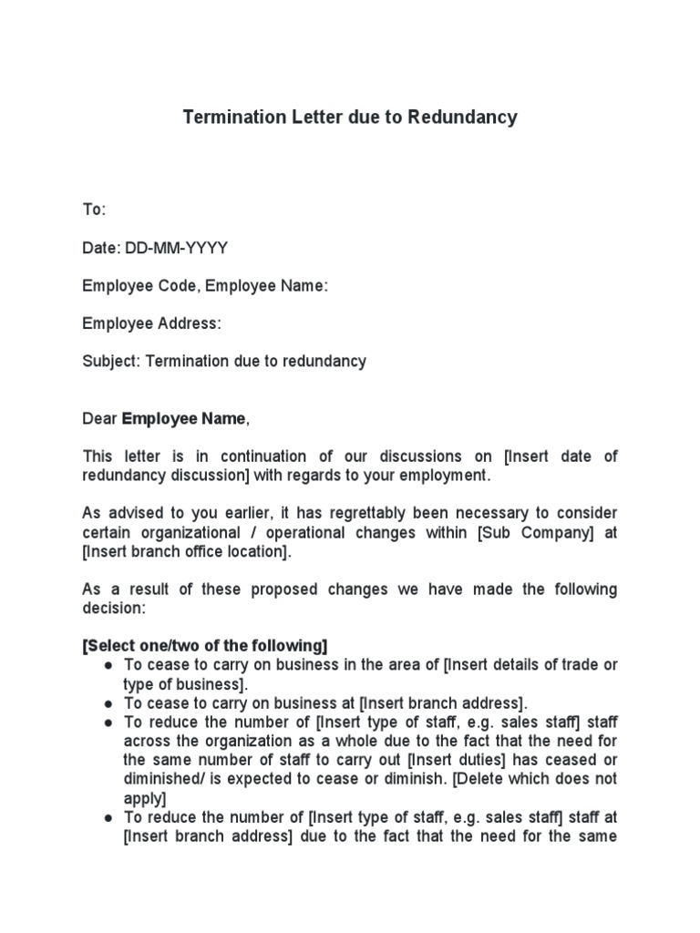 Redundancy Termination Letter Template | PDF