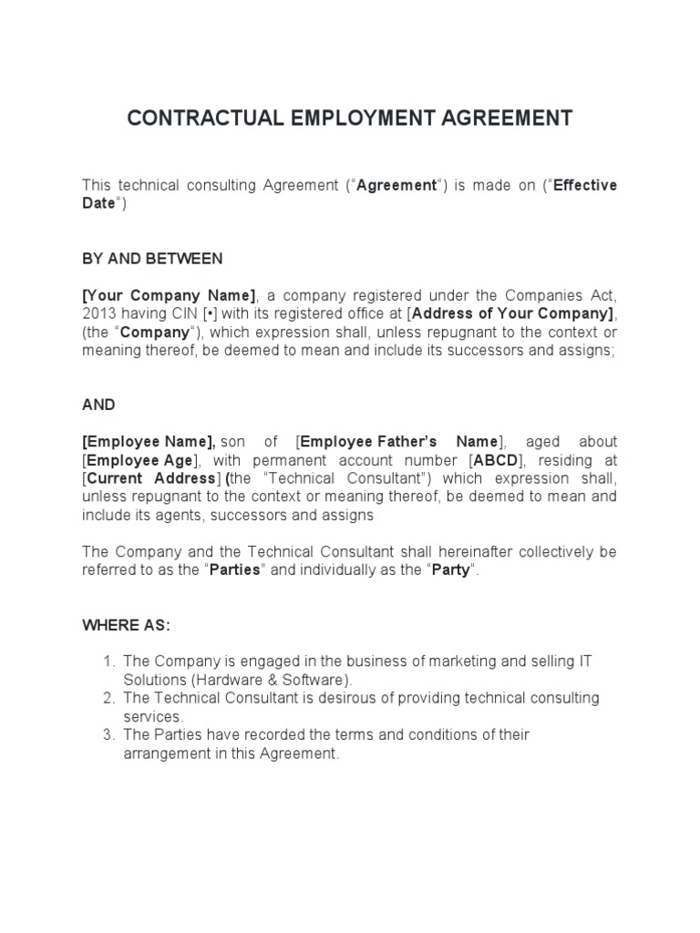 SA - Contractual Employment Agreement Template | Download Free PDF ...