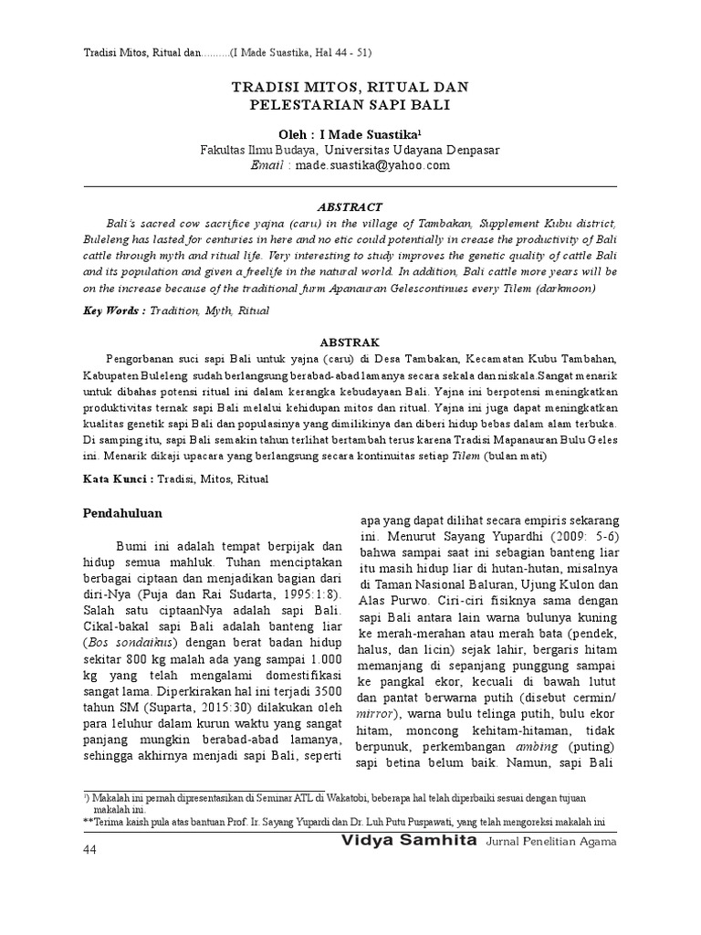 Pelestarian Sapi Bali Melalui Ritual | PDF | Ilmu Sosial | Kajian ...
