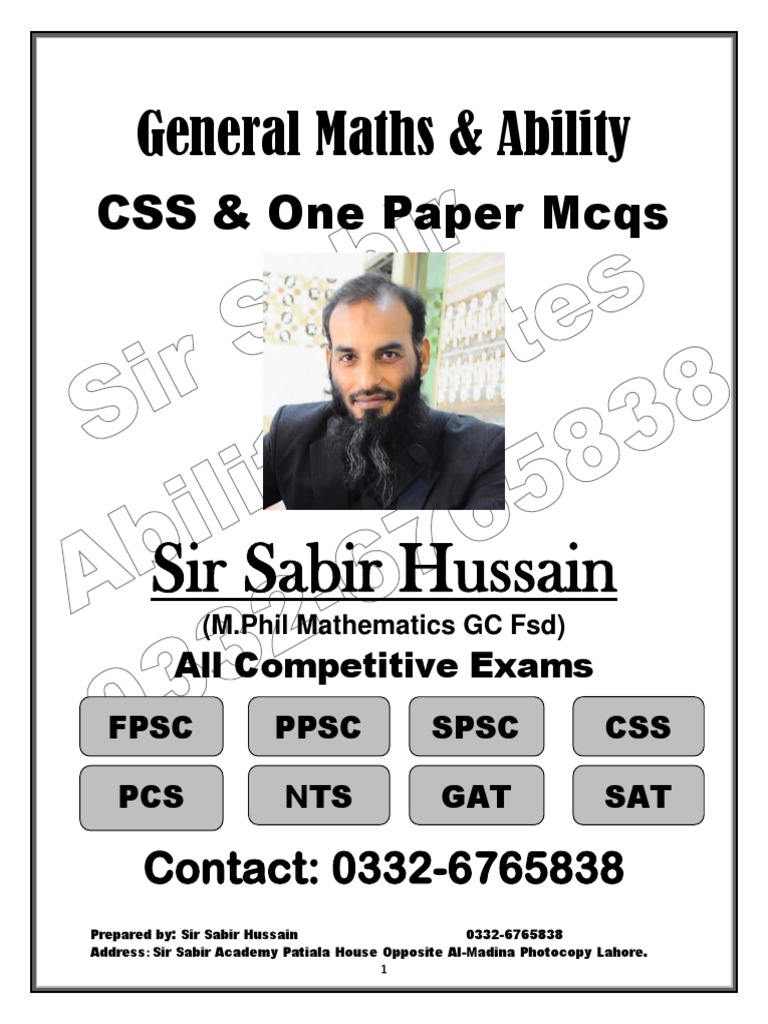 General Maths & Ability: CSS & One Paper Mcqs | PDF | Mean | Ratio